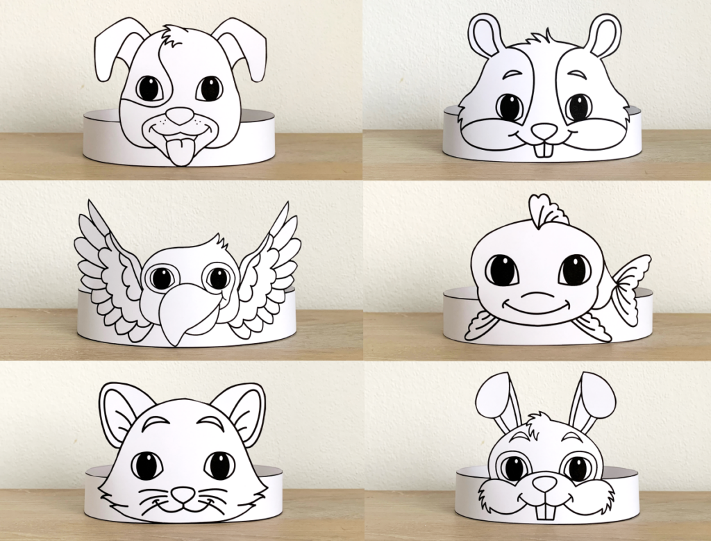 Pets Animals Paper Hats Crowns Printable Paper Coloring Craft Activity ...