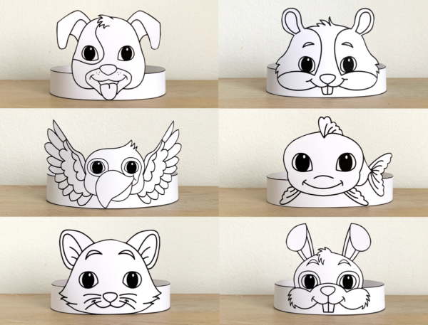 Pets Animals Paper Hats Crowns Printable Paper Coloring Craft Activity ...