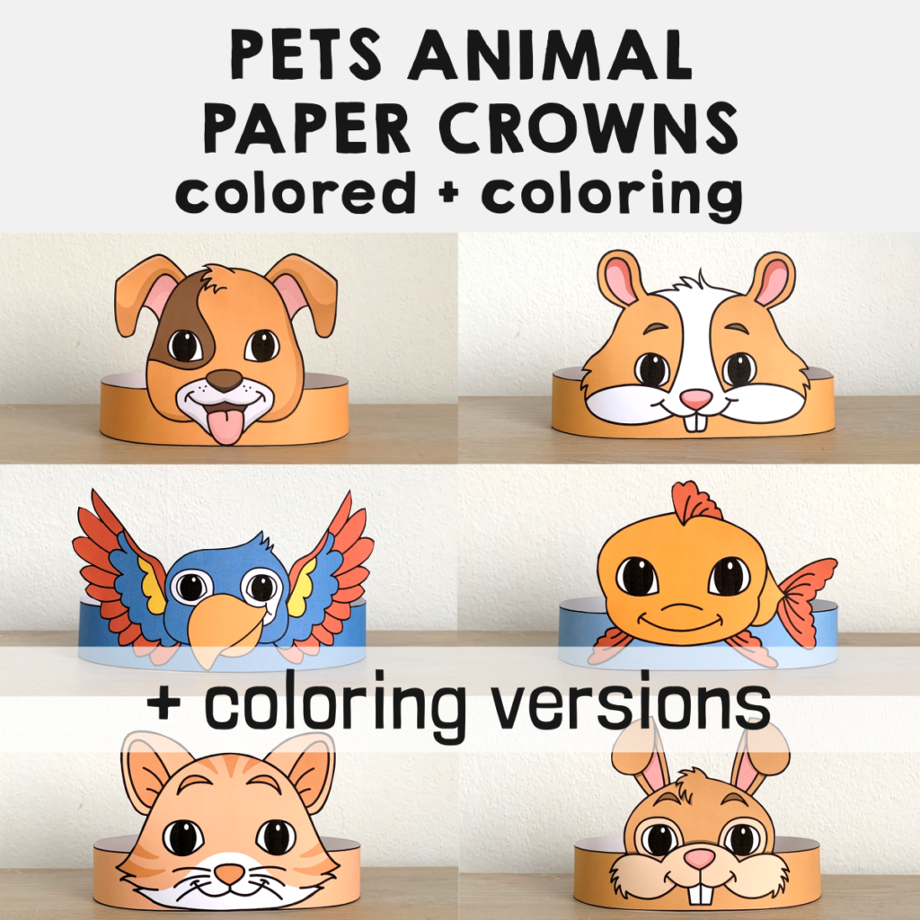 Pets Animals Paper Hats Crowns Printable Paper Coloring Craft Activity ...
