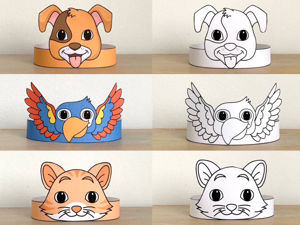 Pets Animals Paper Hats Crowns Printable Paper Coloring Craft Activity ...
