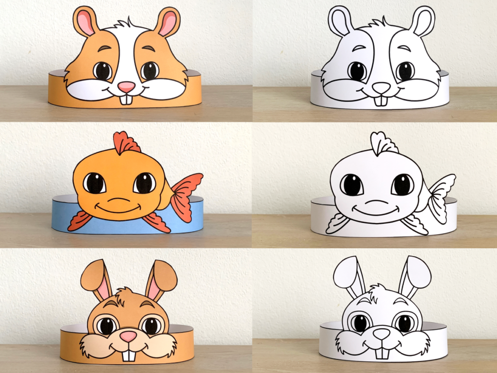 Pets Animals Paper Hats Crowns Printable Paper Coloring Craft Activity ...