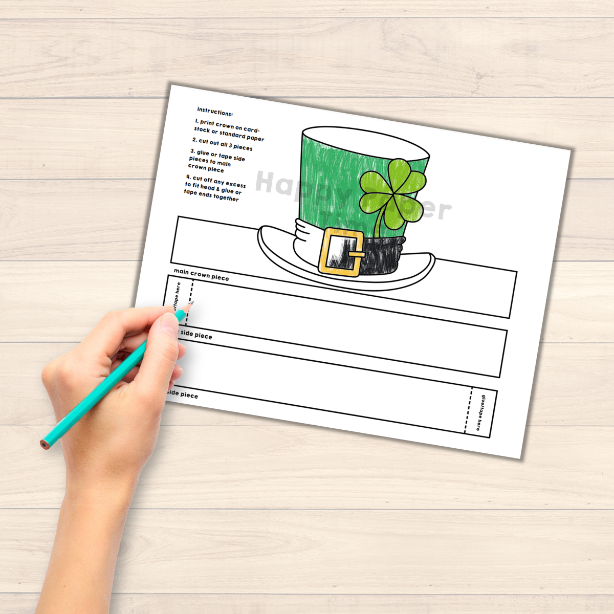 Leprechaun Paper Hat Printable Coloring St. Patrick's Day Craft ...