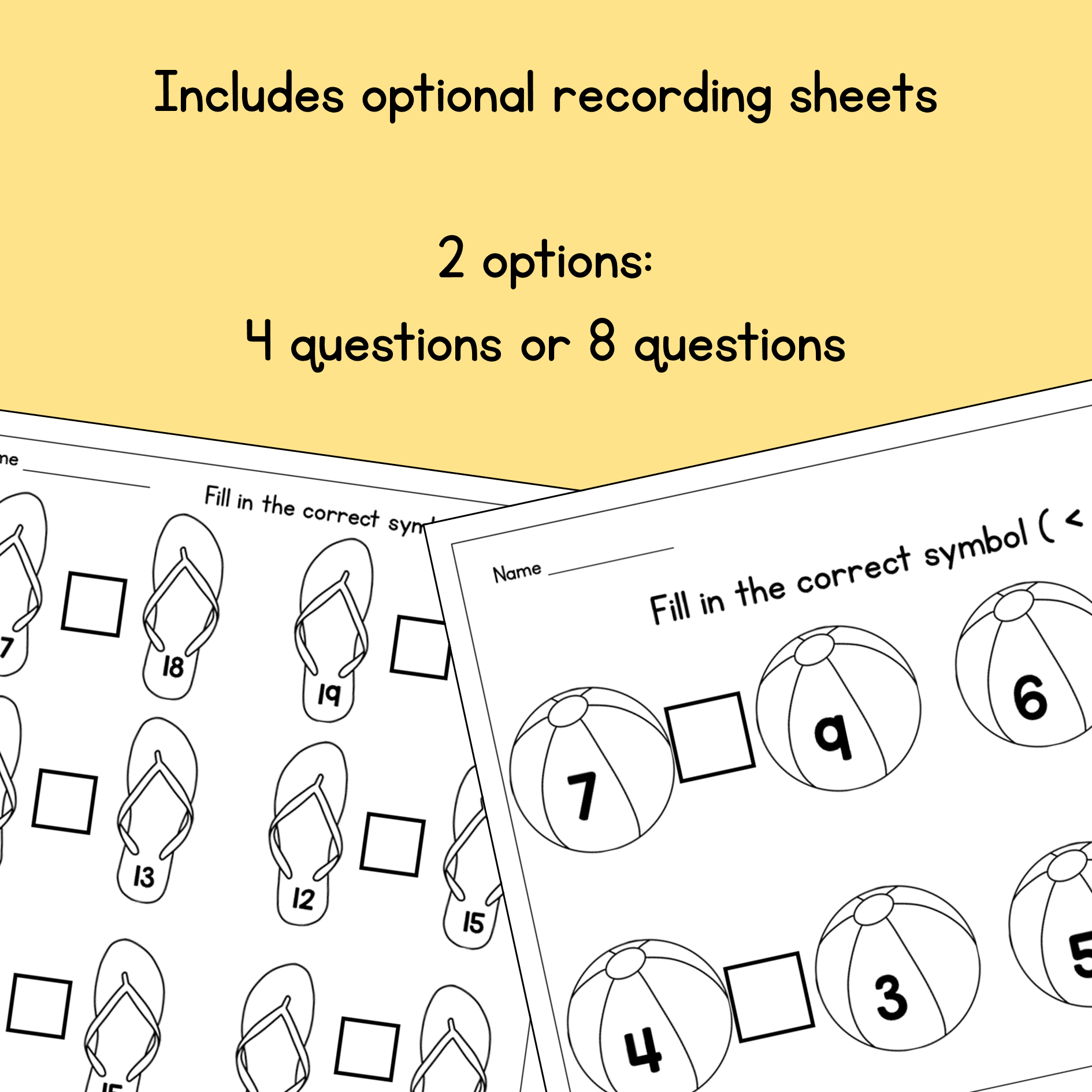 Summer Comparing Numbers to 20 - Greater than, less than or equal to ...