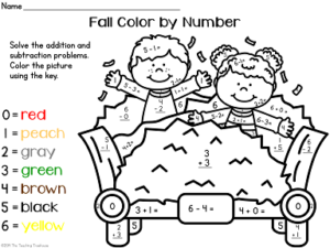 Fall/Autumn Color by Number, Addition & Subtraction Within 10 - Made By ...