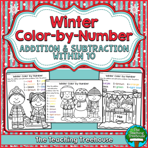 Winter Color by Number, Addition & Subtraction Within 10 | Made By Teachers