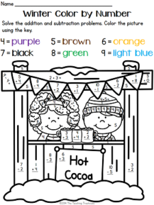 Winter Color by Number, Addition & Subtraction Within 10 - Made By Teachers