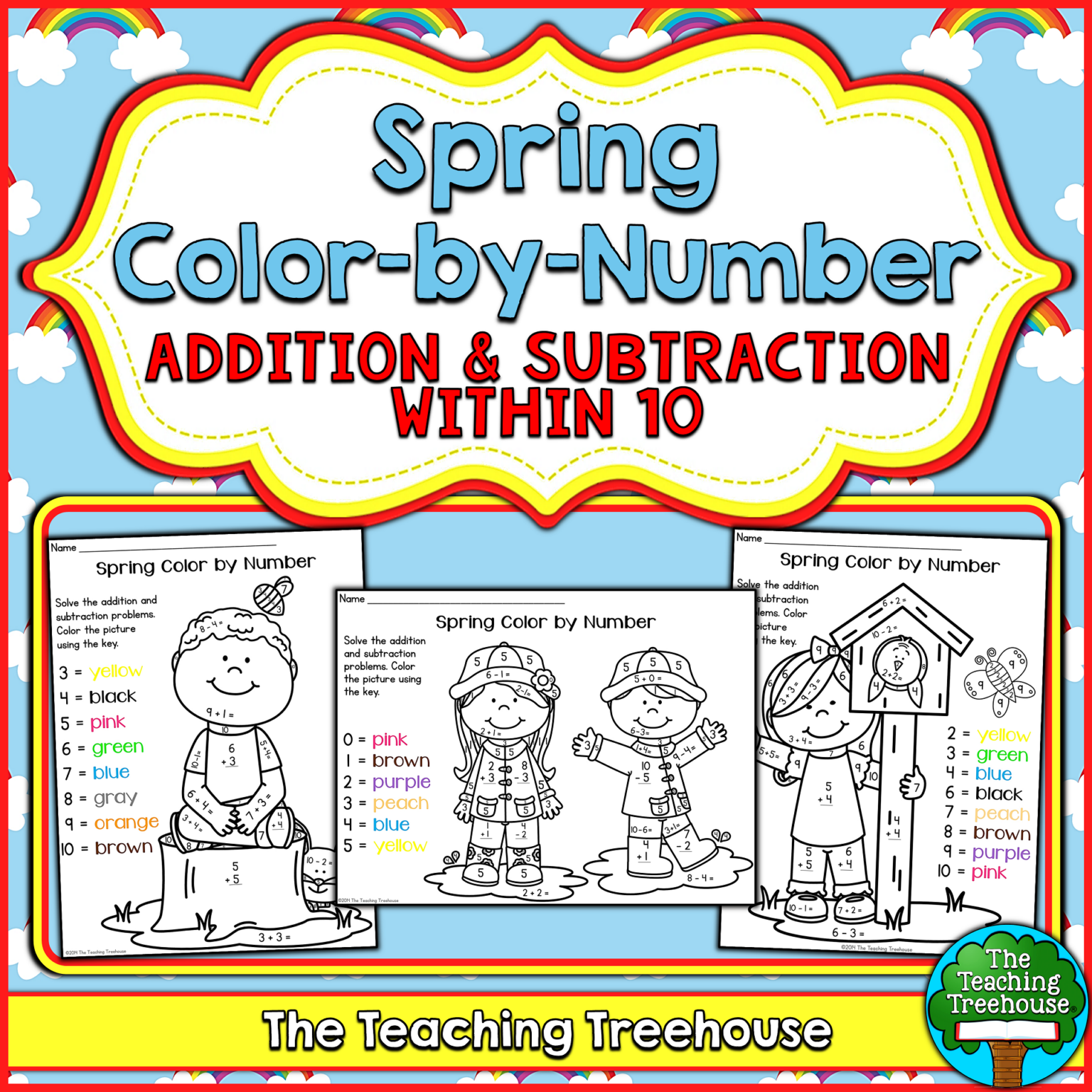Summer Color by Number, Addition & Subtraction Within 10 | Made By Teachers