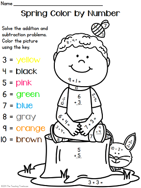 Spring Color by Number, Addition & Subtraction Within 10 | Made By Teachers