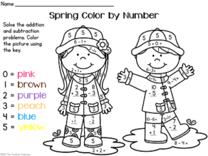 Spring Color by Number, Addition & Subtraction Within 10 | Made By Teachers