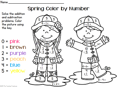 Spring Color by Number, Addition & Subtraction Within 10 | Made By Teachers