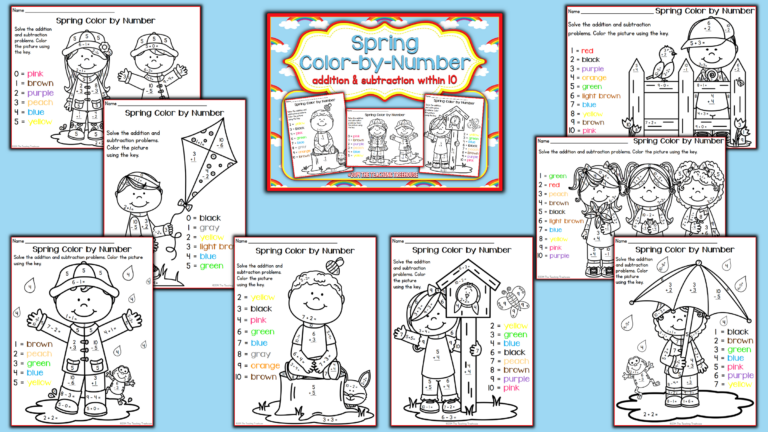 Spring Color by Number, Addition & Subtraction Within 10 - Made By Teachers