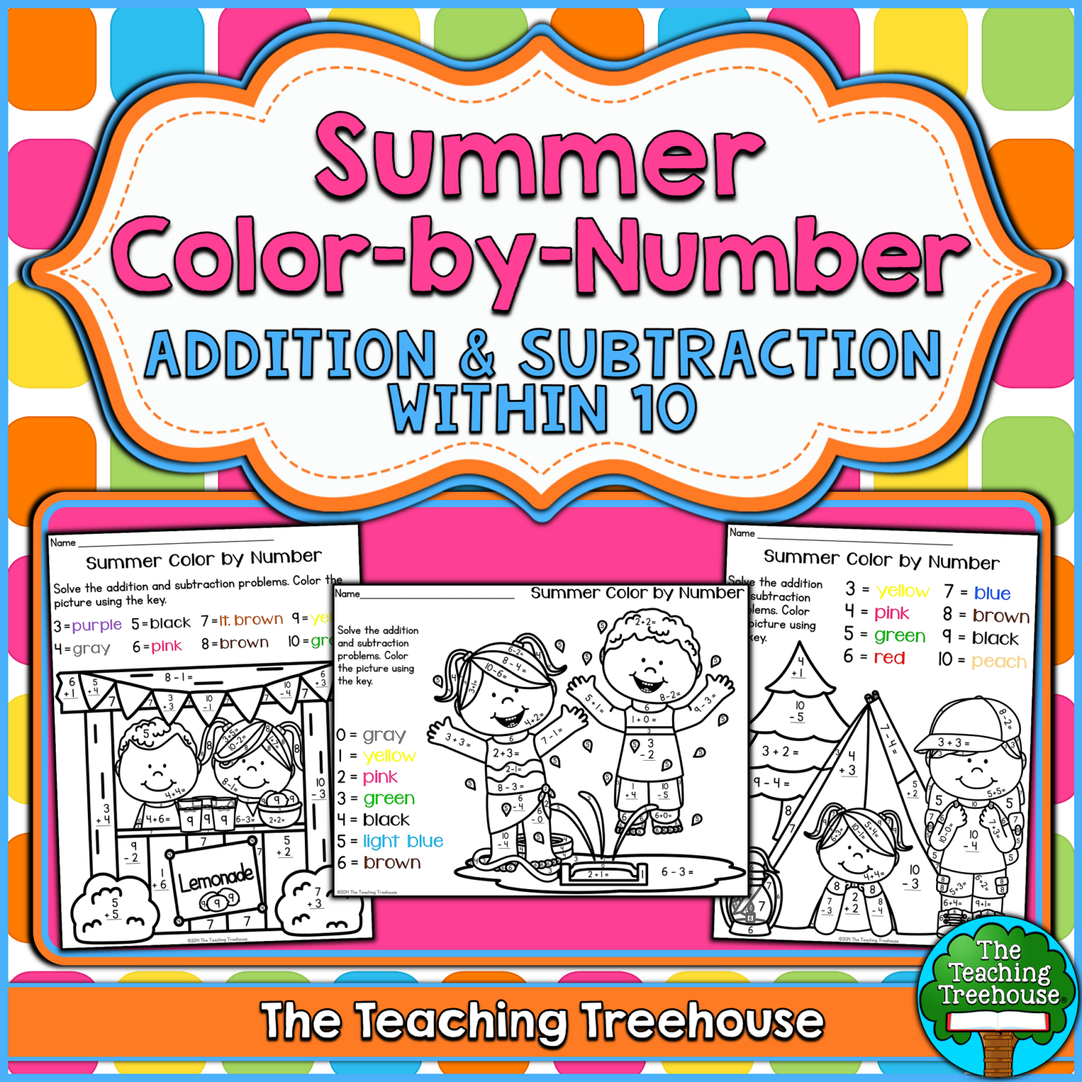 Summer Color by Number, Addition & Subtraction Within 10 | Made By Teachers