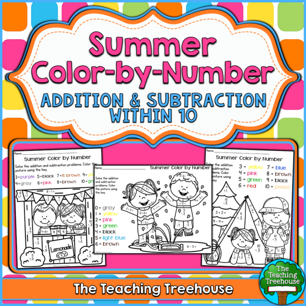 Summer Color by Number, Addition & Subtraction Within 10 | Made By Teachers