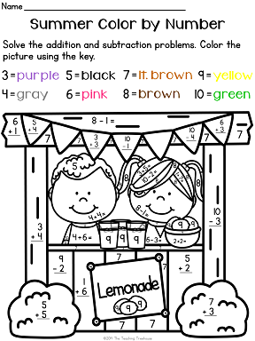 Summer Color by Number, Addition & Subtraction Within 10 | Made By Teachers
