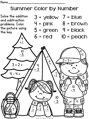 Summer Color by Number, Addition & Subtraction Within 10 | Made By Teachers