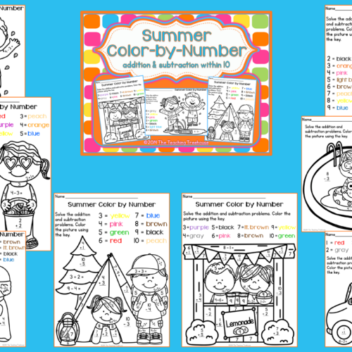 Summer Color by Number, Addition & Subtraction Within 10 | Made By Teachers