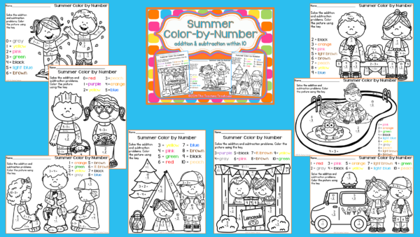 Summer Color by Number, Addition & Subtraction Within 10 | Made By Teachers