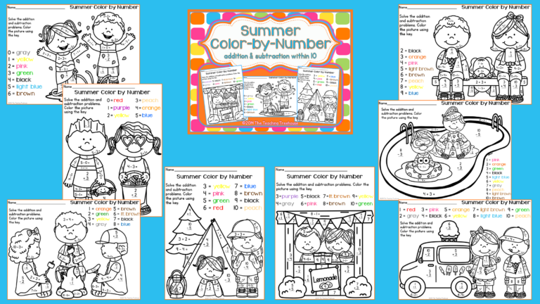 Summer Color by Number, Addition & Subtraction Within 10 | Made By Teachers
