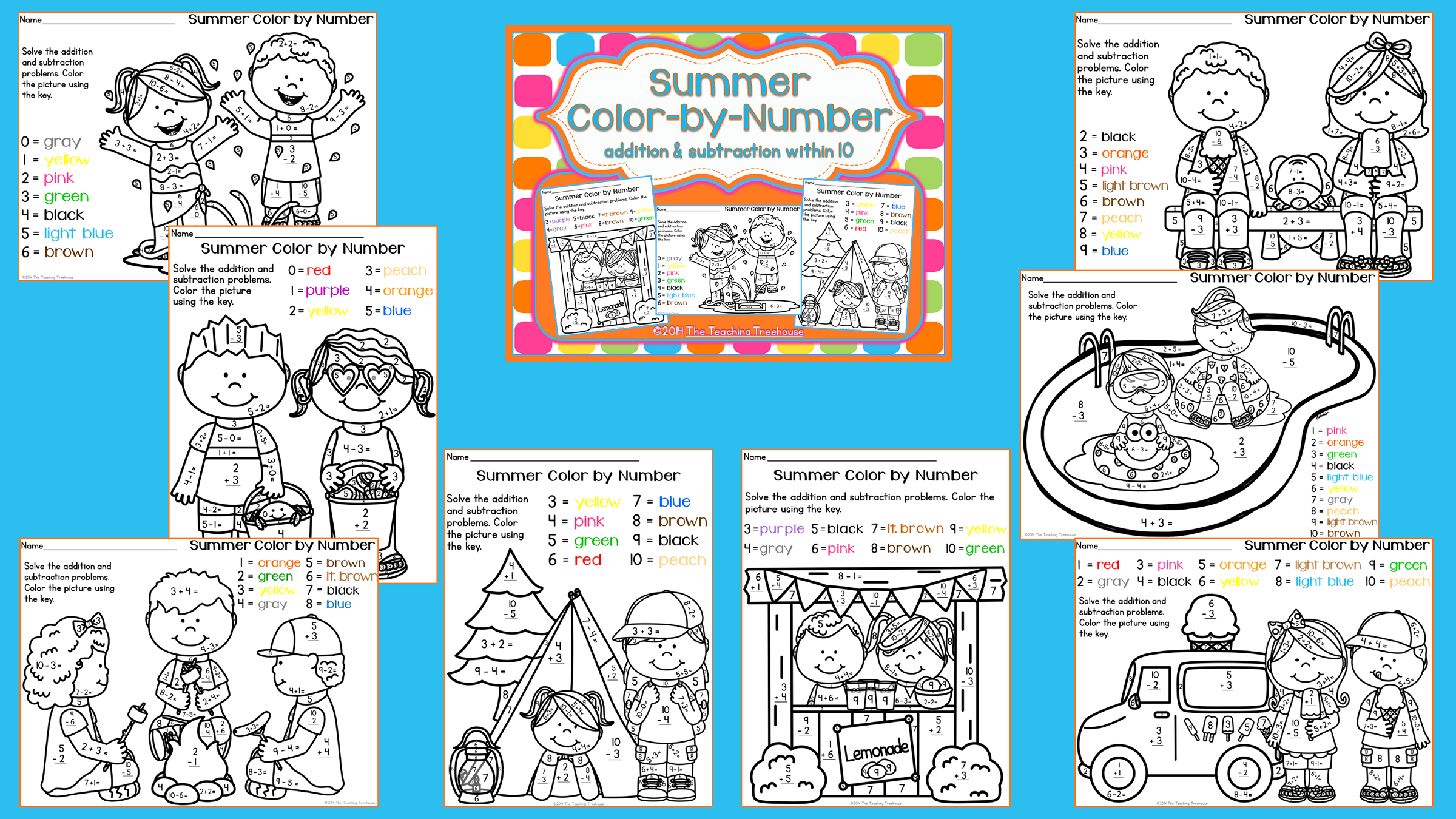 Summer Color by Number, Addition & Subtraction Within 10 | Made By Teachers
