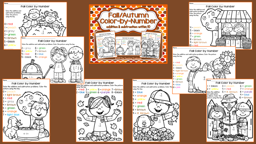 Four Seasons Color by Number Bundle, Addition & Subtraction Within 10 ...