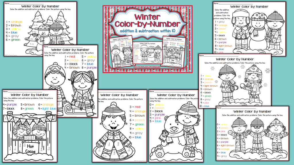 Four Seasons Color by Number Bundle, Addition & Subtraction Within 10 ...