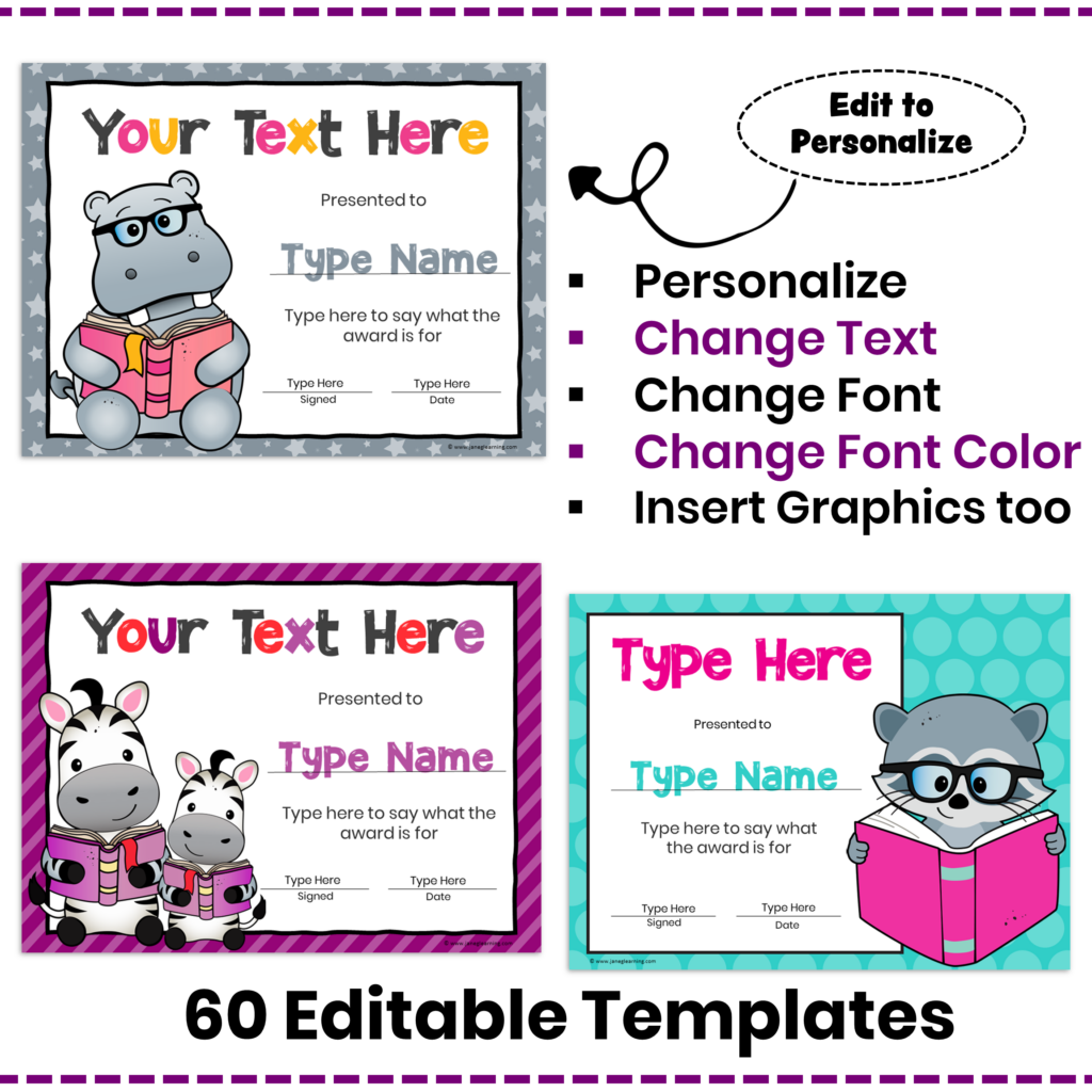 Editable Reading Awards | Reading Certificates | Animal Awards | Made ...