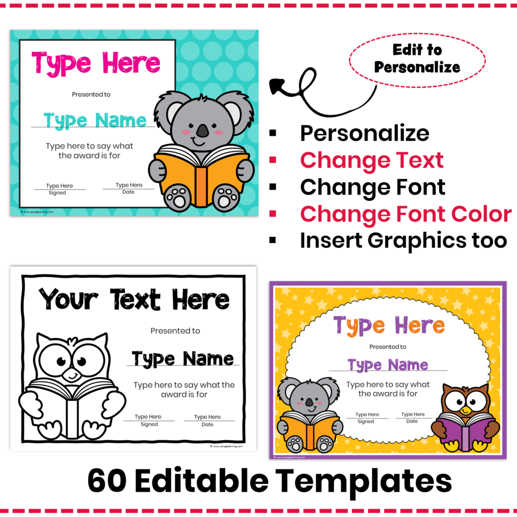 Editable Reading Awards | Reading Certificates | Animal Awards 2 | Made ...