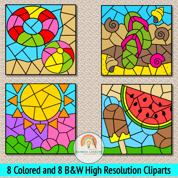 Summer Color By Number ClipArt | Color By Code Summer Cliparts | Summer ...