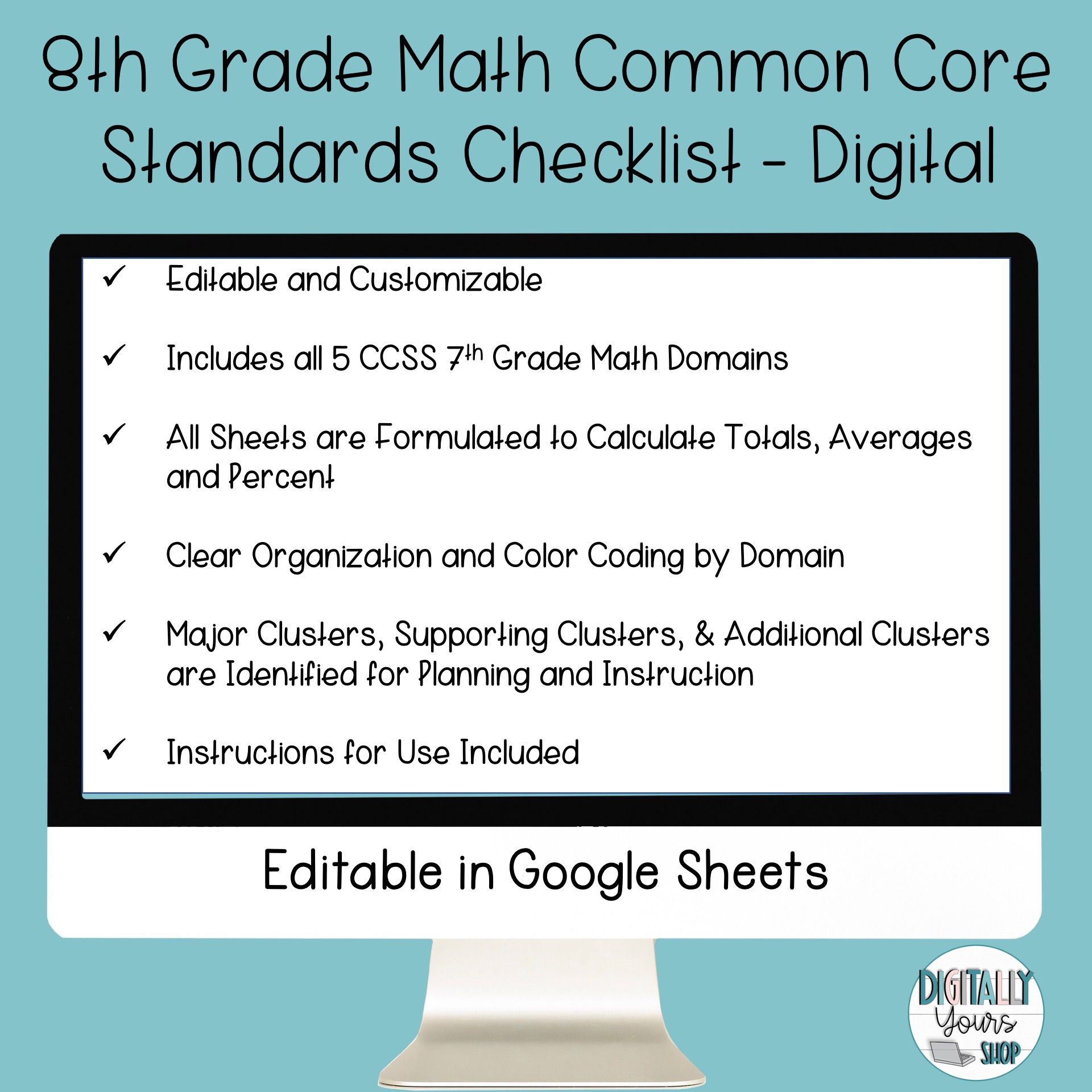 8th Grade Math Common Core State Standards Checklist - Digital | Made ...