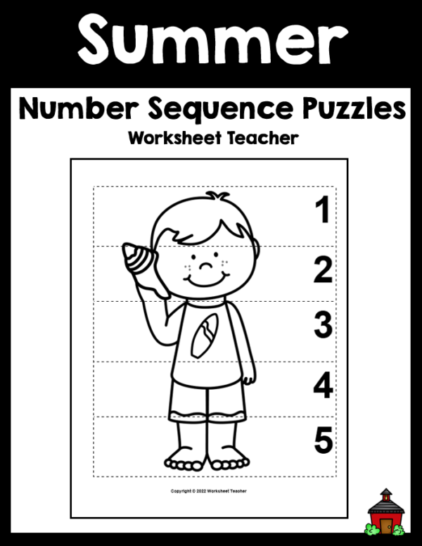 5 Summer Number Sequence B&W Picture Puzzles - Made By Teachers