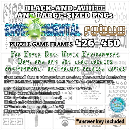 Black-and-White Rebus Puzzle Game Frames 101–125 PNGs | Made By Teachers