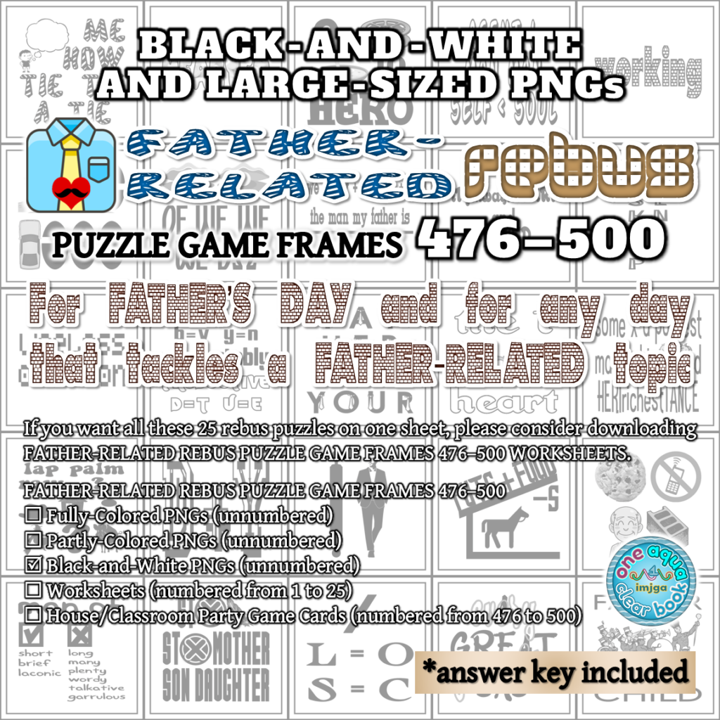 Black-&-White FATHER-RELATED Rebus PNGs 476–500 | Made By Teachers