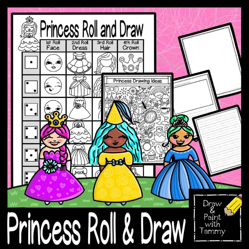 Princess Roll and Draw Printable Art Game and Art Sub Lesson - Made By ...