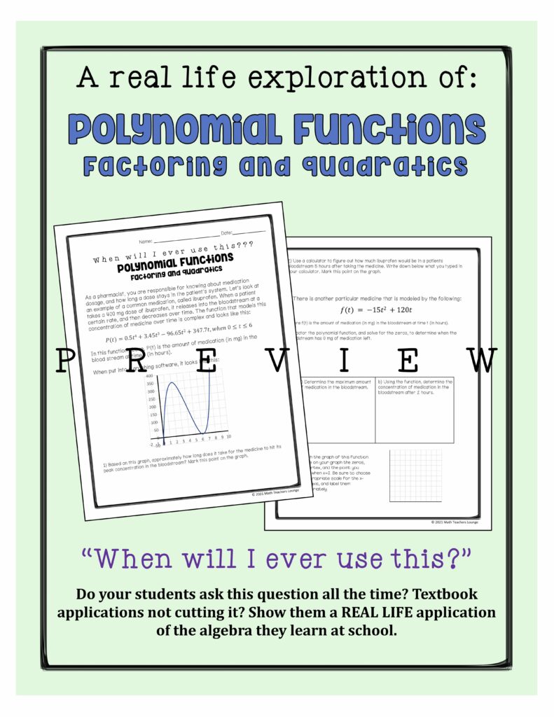 Polynomial Functions and Quadratics - "When Will I Ever Use This ...