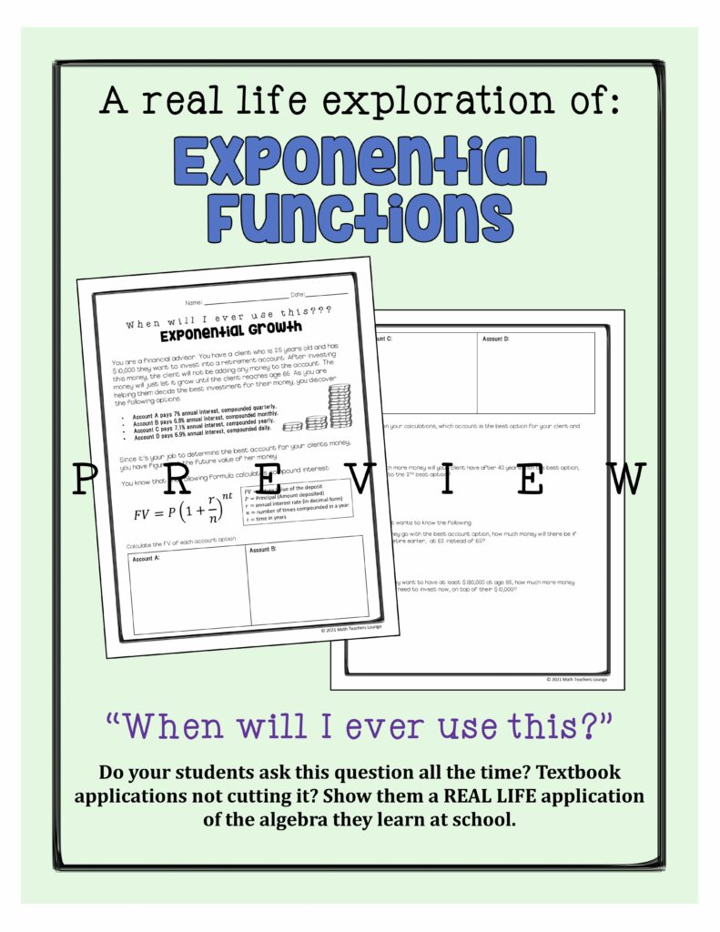 Exponential Functions - "When Will I Ever Use This?" Mini Project ...