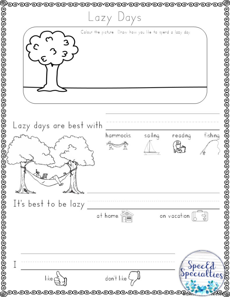 Summer All About Me Journal Writing for Special Education (August ...