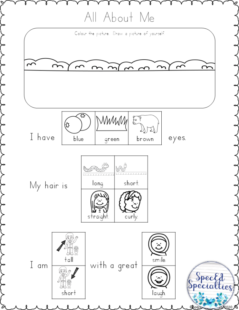 Summer All About Me Journal Writing for Special Education (August ...