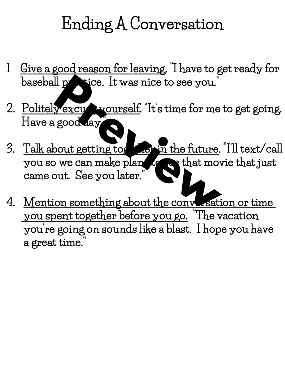 Ending A Conversation Social Language Skills Practice | Made By Teachers