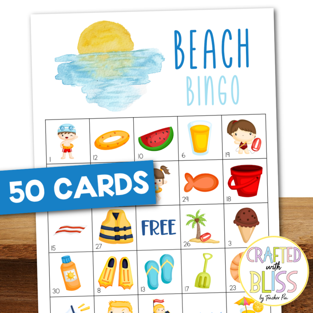 50 Beach Bingo Cards (5x5), Beach Birthday Theme Games | Made By Teachers