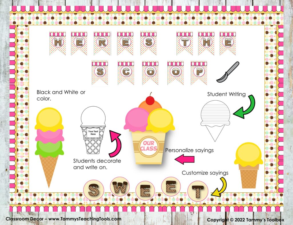Summer Bulletin Board Kit with Writing Activities in Ice Cream Theme ...