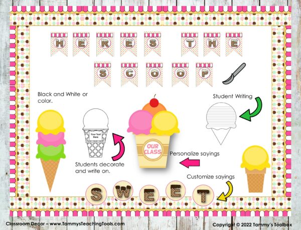 Summer Bulletin Board Kit with Writing Activities in Ice Cream Theme ...