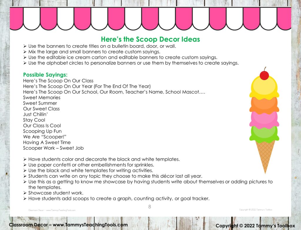 Summer Bulletin Board Kit with Writing Activities in Ice Cream Theme ...