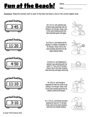 Elapsed Time Worksheets - Time for the Beach! | Made By Teachers