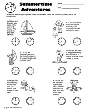 Elapsed Time Worksheets - Time for the Beach! | Made By Teachers