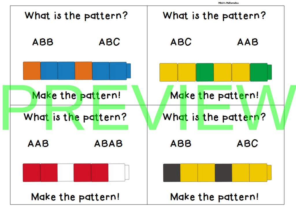 Patterns with Linking Cubes AB AAB AABB ABB ABC - Made By Teachers