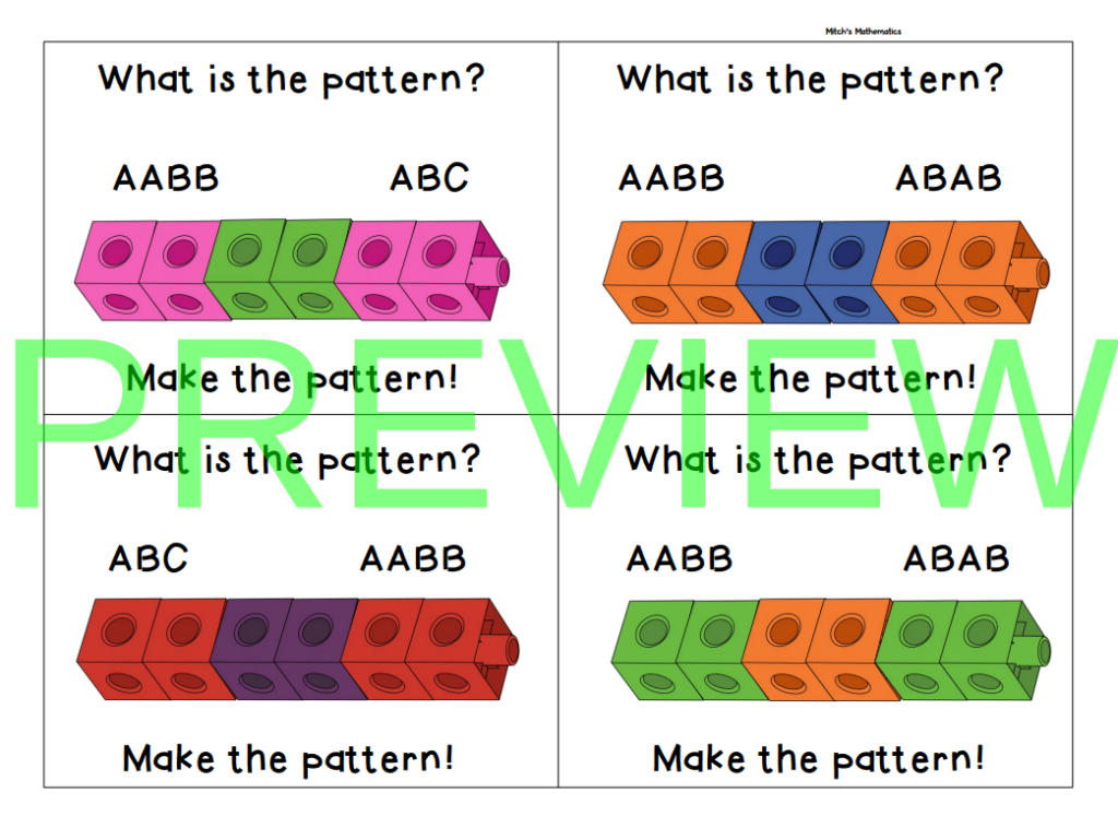 Patterns with Linking Cubes AB AAB AABB ABB ABC | Made By Teachers