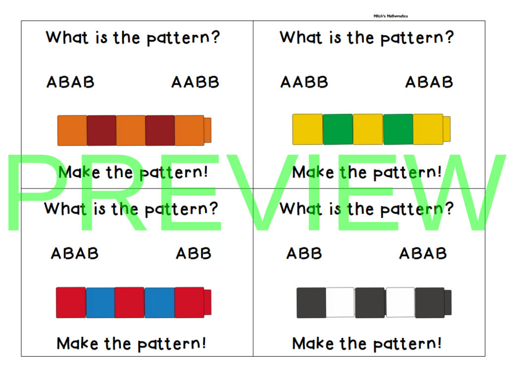 Patterns with Linking Cubes AB AAB AABB ABB ABC - Made By Teachers