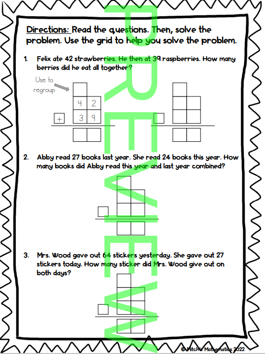 Word Problems Two Digit Addition With Regrouping | Made By Teachers