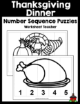 5 Thanksgiving Dinner Number Sequence B&W Picture Puzzles - Made By Teachers