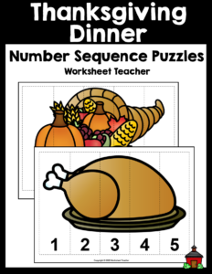 5 Thanksgiving Dinner Number Sequence 1-5 Math Picture Puzzles - Made ...